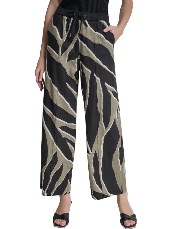 DKNY Printed Linen Blend Wide Leg Pants